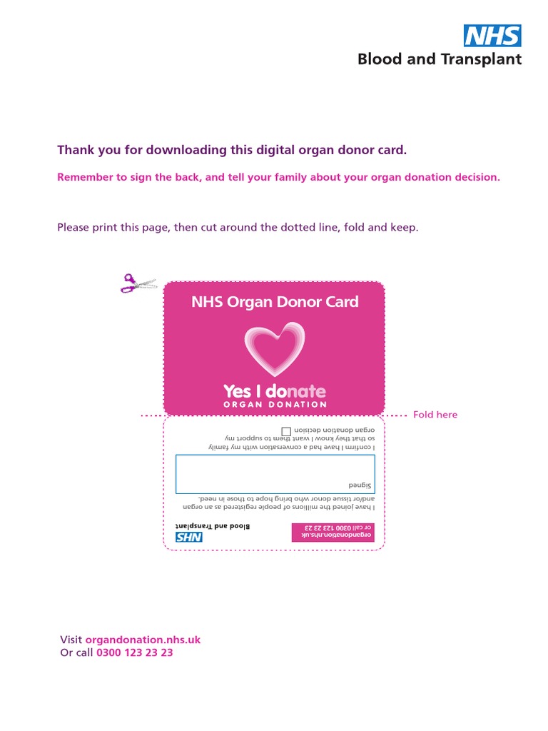 NHS Organ Donor Card NHS Organ Donor Card | PDF