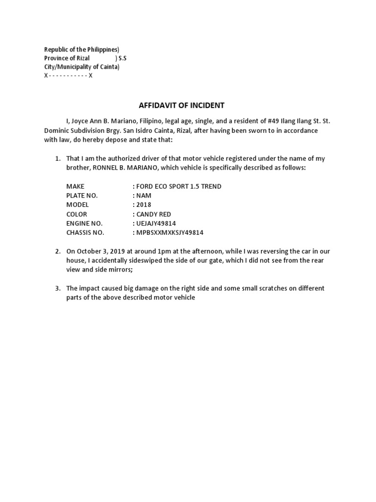 Affidavit of Incident | PDF