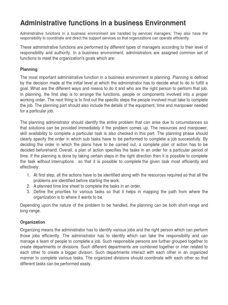 Administrative Functions in A Business Environment | PDF | Human ...