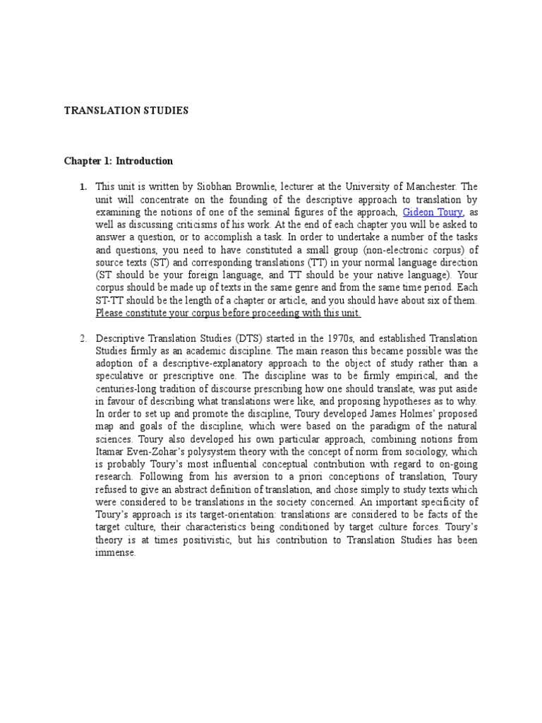 An Overview of Gideon Toury's Foundational Work in Establishing ...