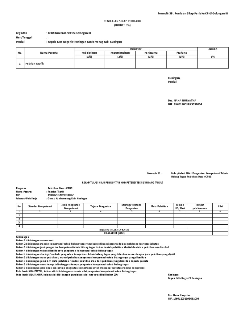 Form Penilaian Mentor | PDF
