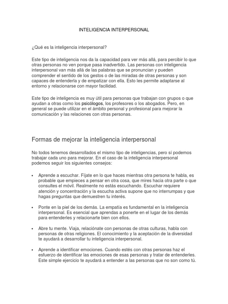 Mejora de la Inteligencia Interpersonal | PDF | Inteligencia | Comprensión