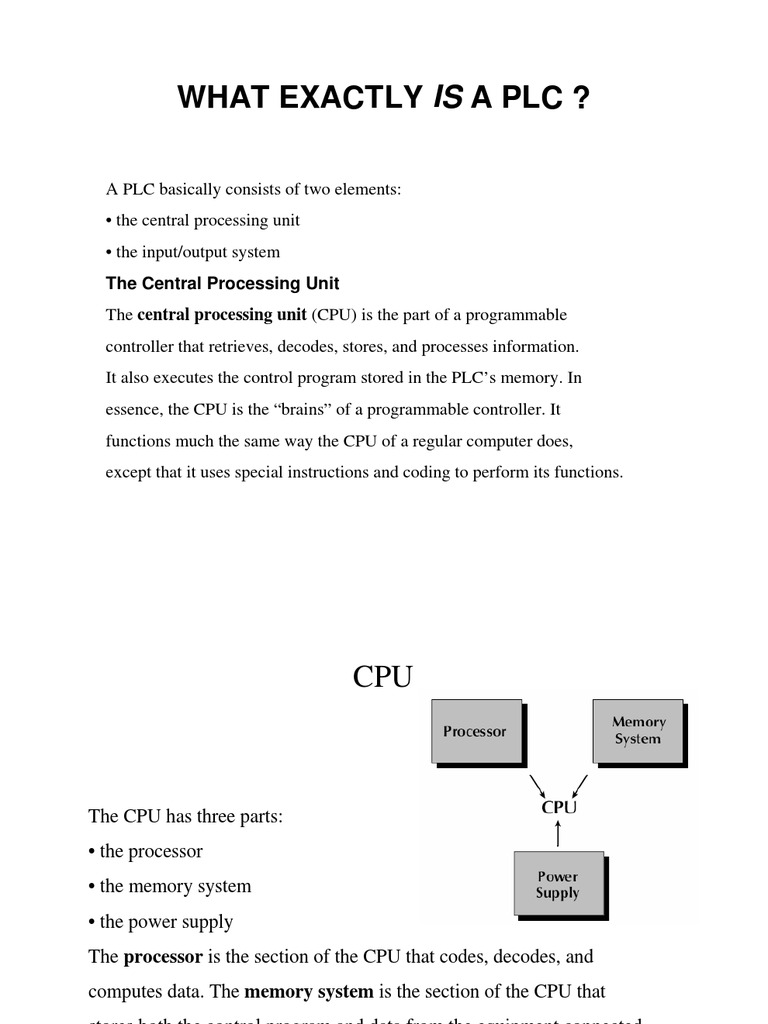 PLC Basics | PDF | Programmable Logic Controller | Central Processing Unit