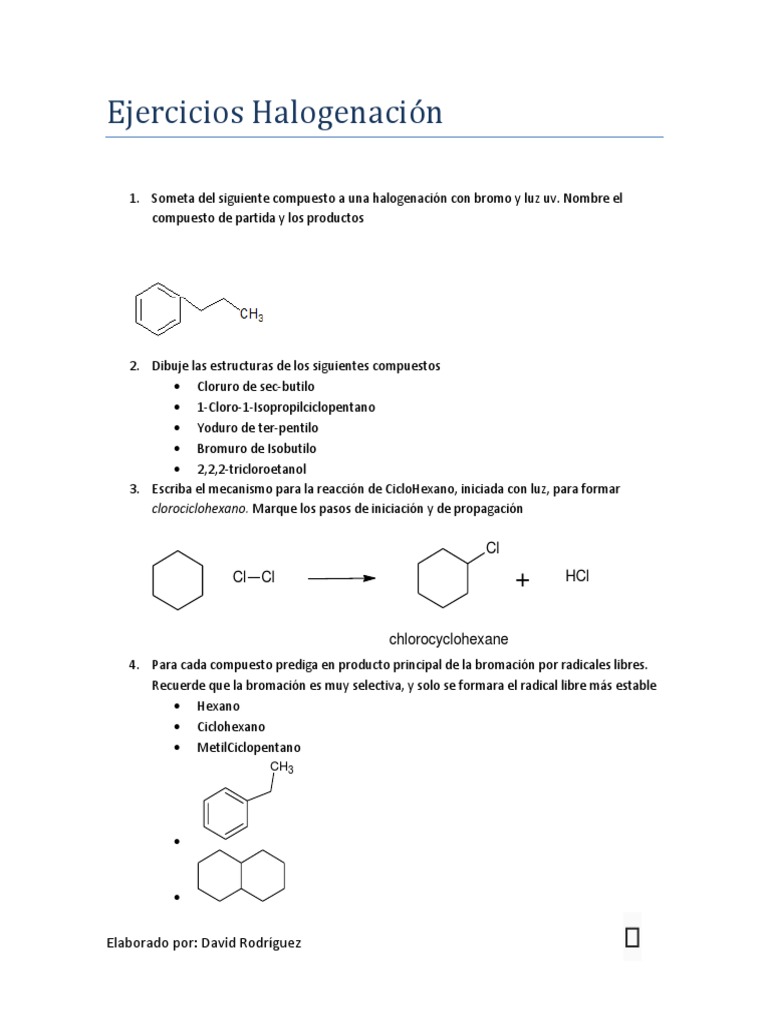Ejercicios de Halogenación | PDF