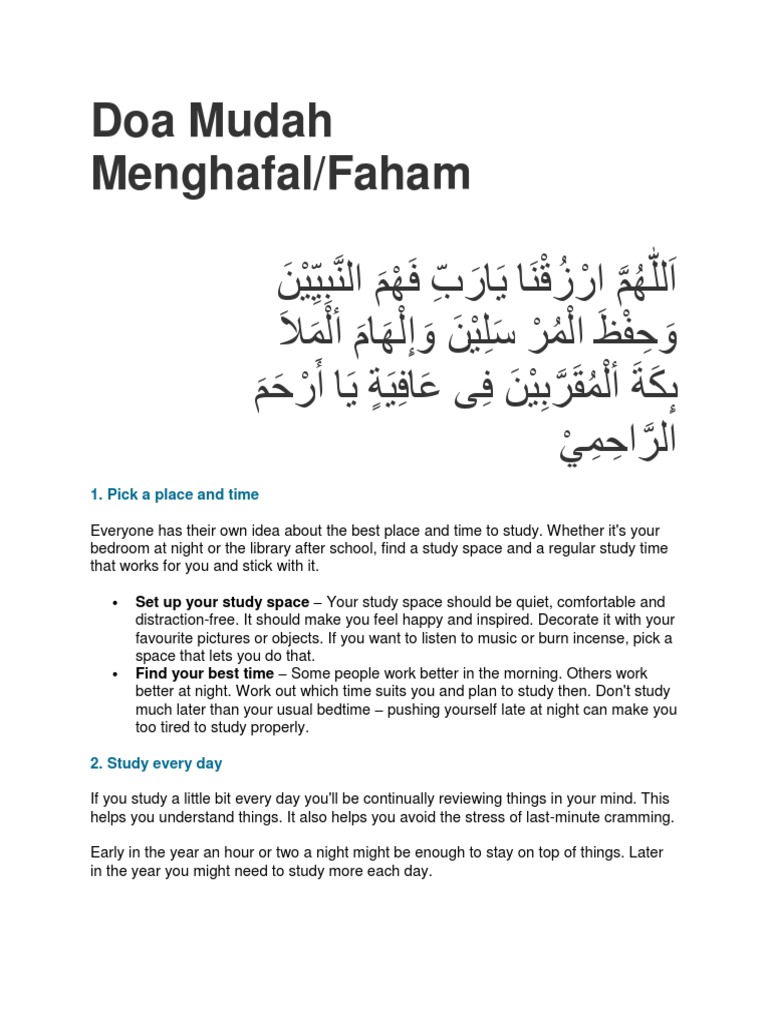 Doa Mudah Menghafal/Faham: 1. Pick A Place and Time | PDF | Learning ...