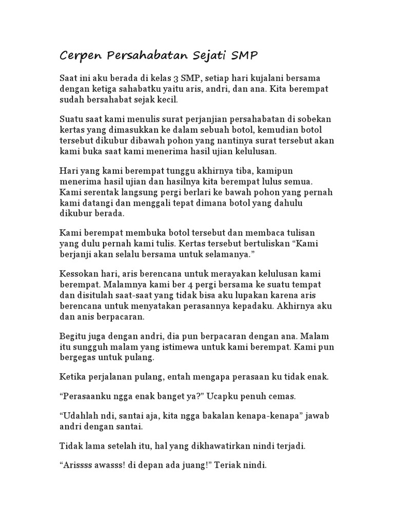 Cerpen Persahabatan Sejati SMP | PDF | Agama & Spiritualitas