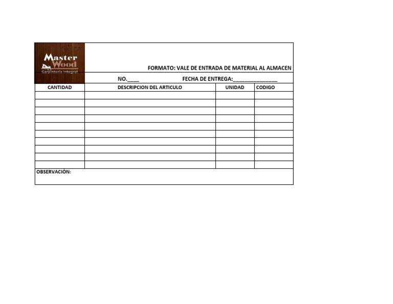 Formato Vale de Entrada de Mercancia de Almacen | PDF