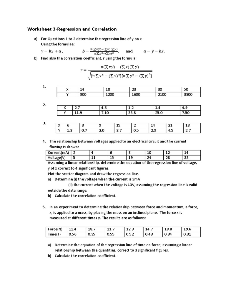 Worksheet - Regression and Correlation | PDF | Correlation And Dependence | Linear Regression