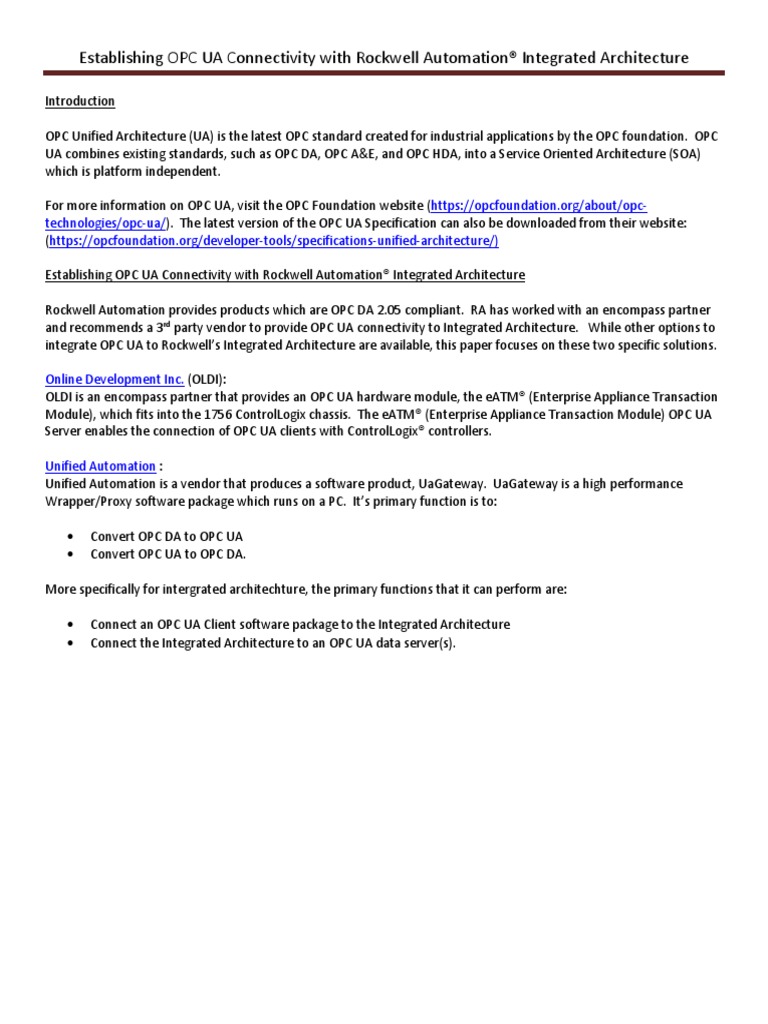 Establishing OPC UA Connectivity With Rockwell Automation® Integrated ...