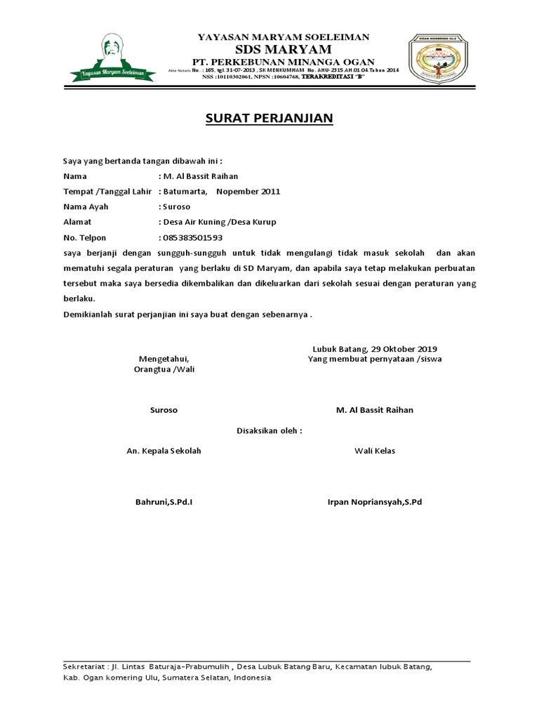 Surat Perjanjian Siswa | PDF