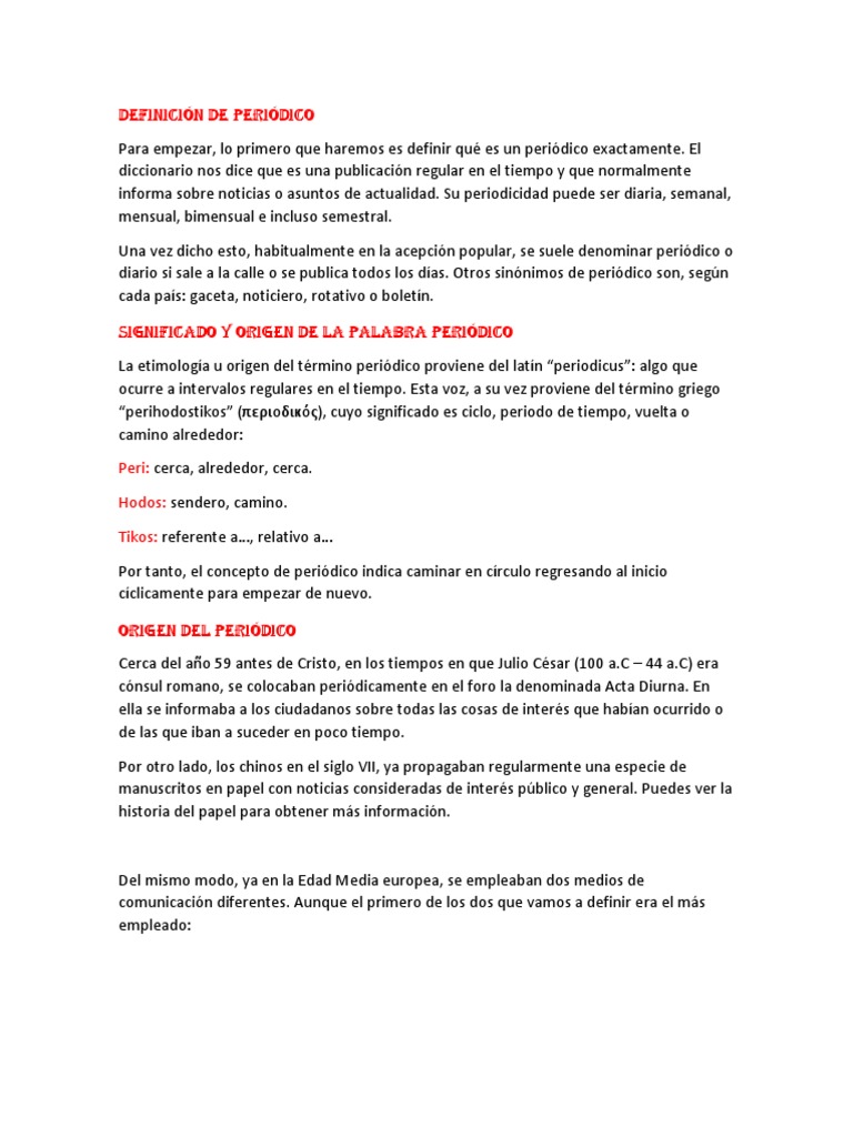 Historia y definición del periódico | PDF | Periódicos | Publicación