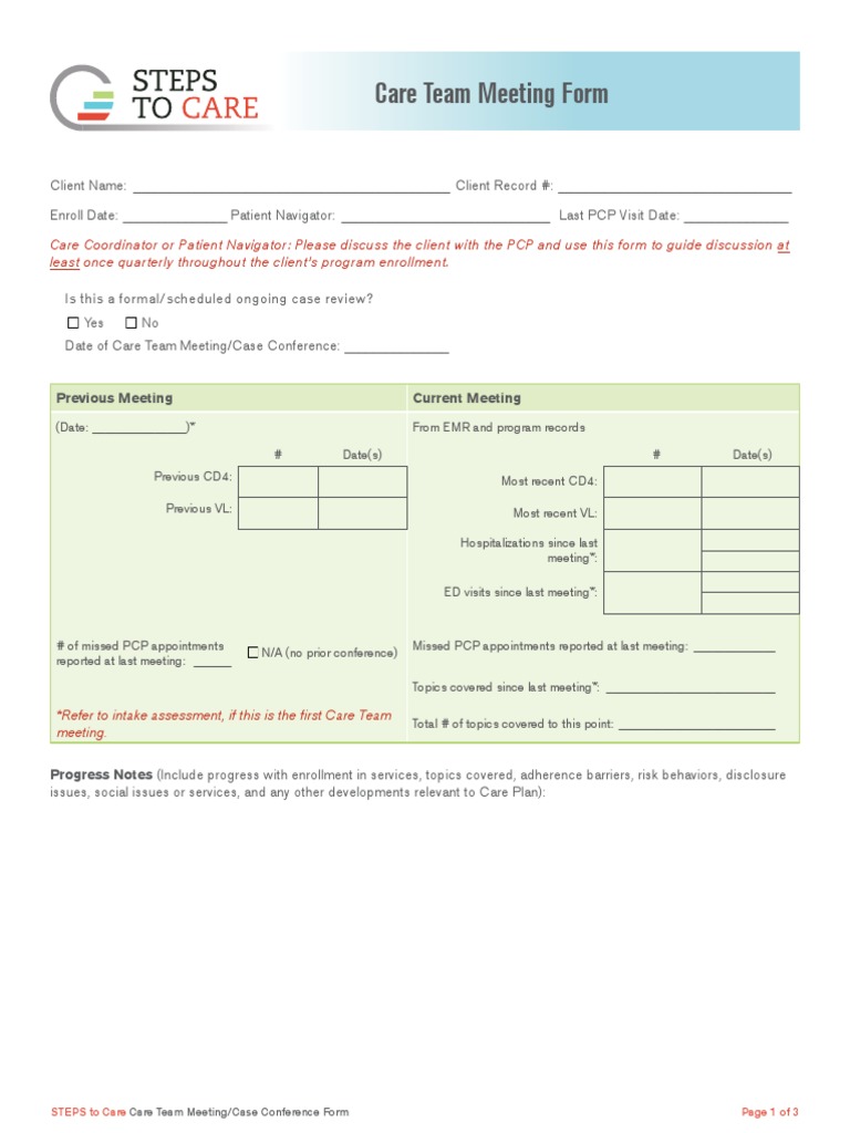 Care Team Meeting Form | PDF | Medical Treatments | Health Economics