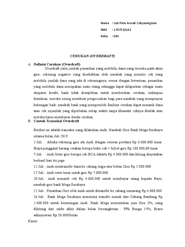Definisi dan Contoh Overdraft Bank | PDF | Bisnis | Hukum