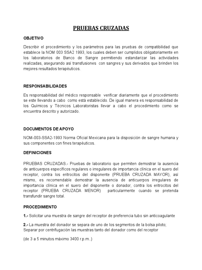 Pruebas Cruzadas | PDF | Transfusión de sangre | Sangre