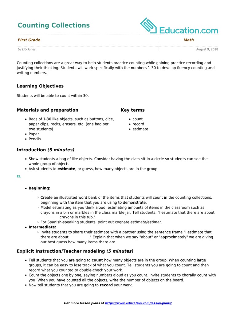 Counting Collections: Learning Objectives | PDF | Semiotics | Behavior ...