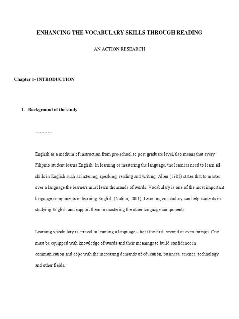 Sample Action Research (Enhancing Vocabulary Skills Through Reading ...