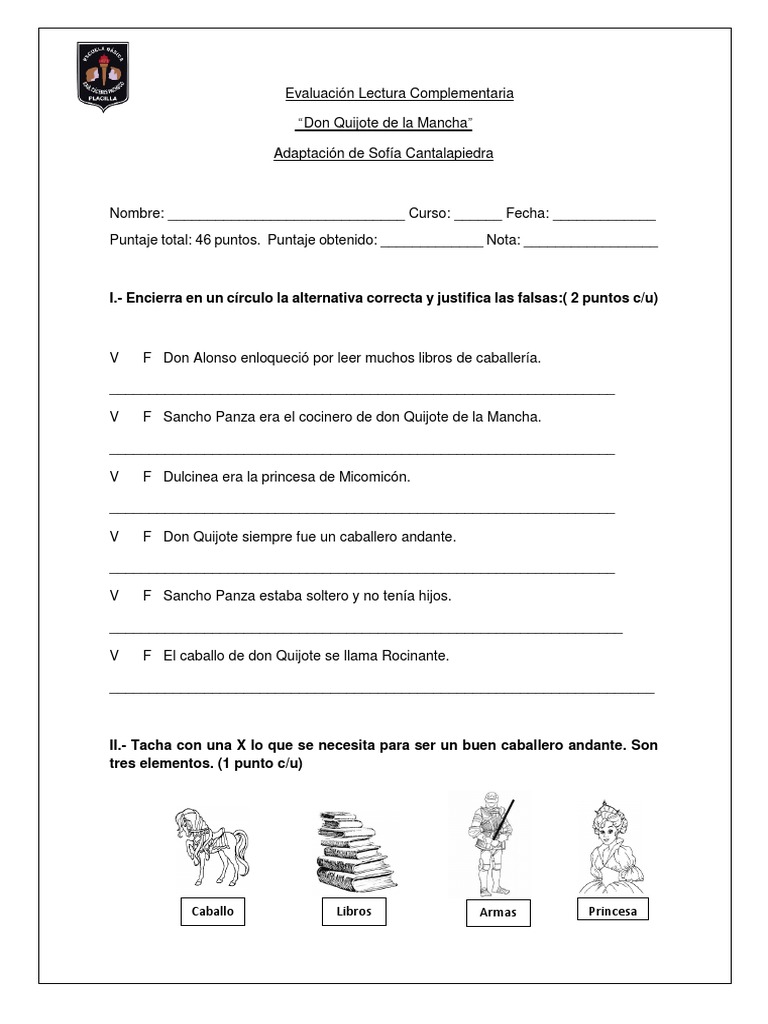 Prueba Libro Don Quijote Sexto | PDF | Don Quijote