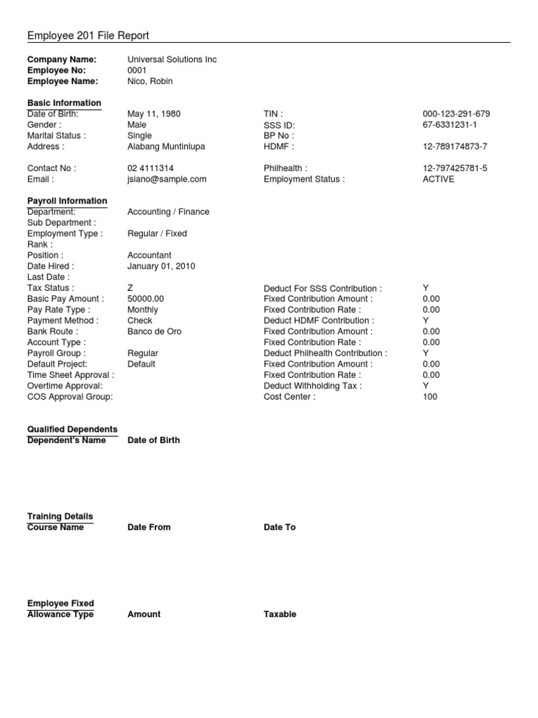 Employee 201 File Report for Robin Nico | PDF