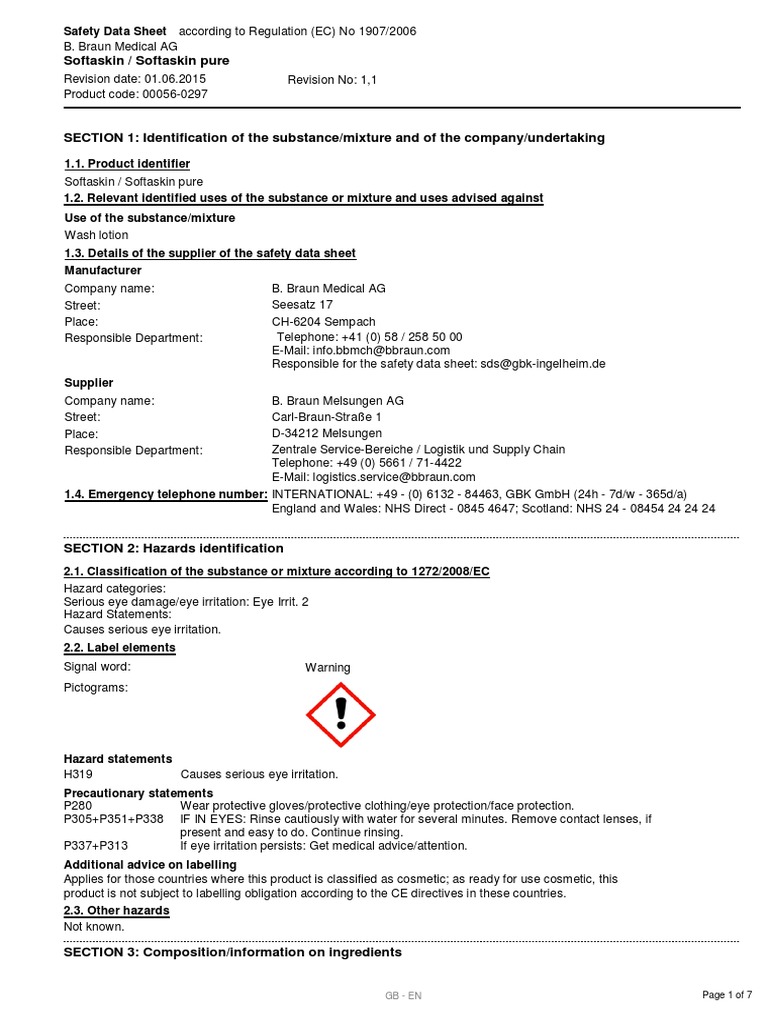 MSDS Softaskin | PDF | Waste Management | Sewage Treatment