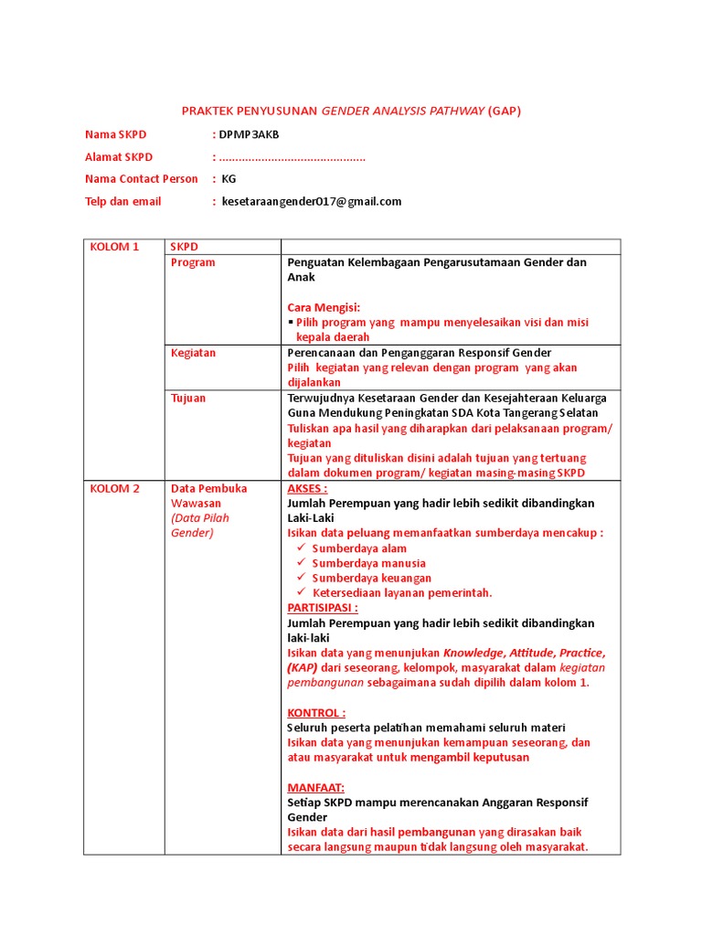 Praktek Penyusunan Gender Analysis Pathway | PDF