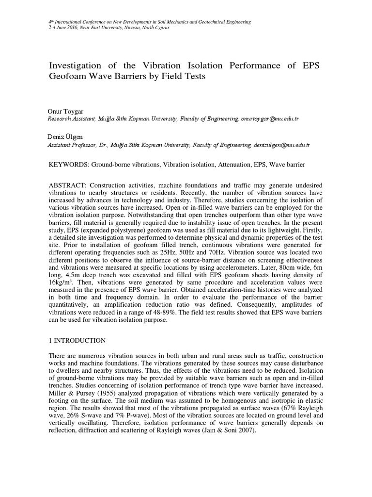 Investigation of The Vibration Isolation Performance of EPS Geofoam ...