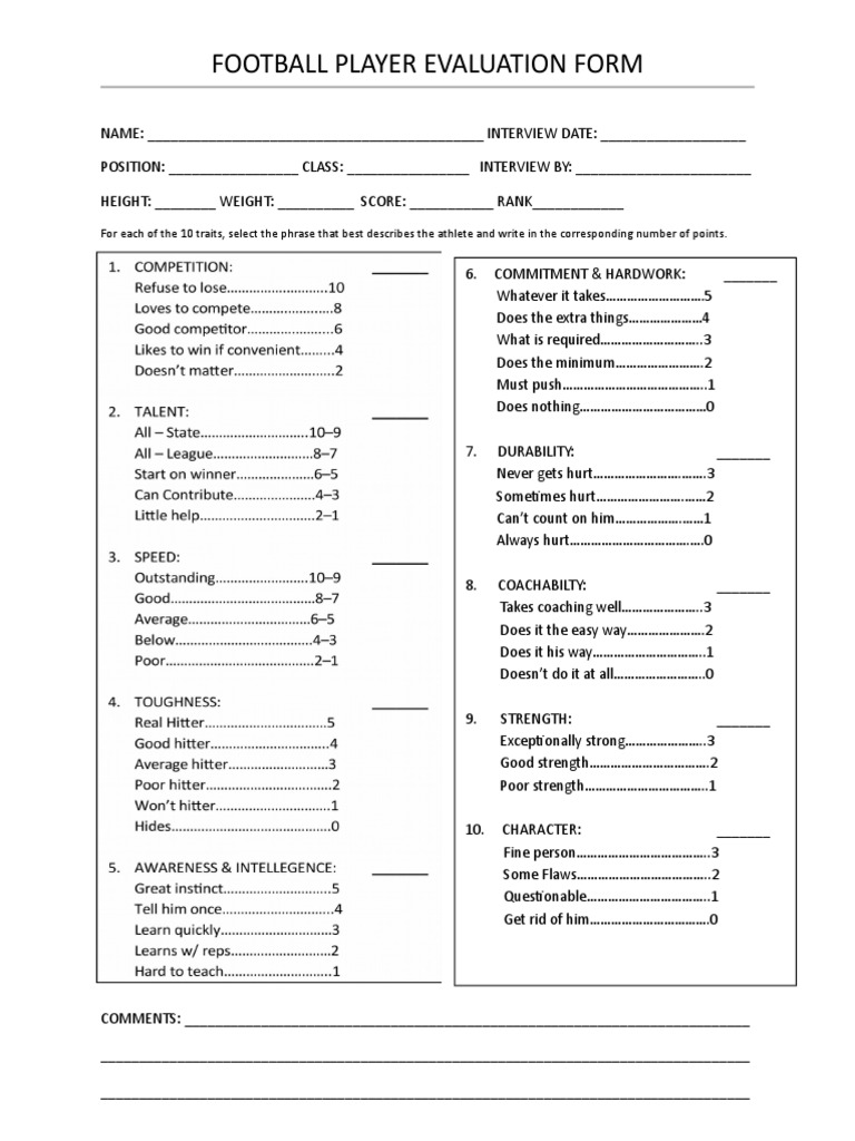 Football Player Evaluation Form | PDF | Sports