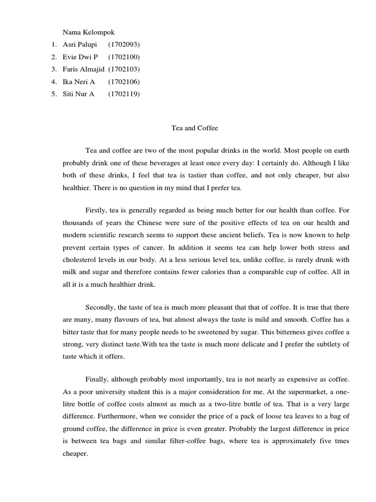 Essay Paragraph | PDF | Tea | Coffee