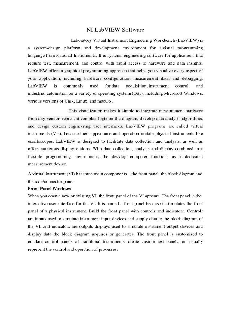 LabVIEW Software Overview | PDF | Computer Architecture | Computing