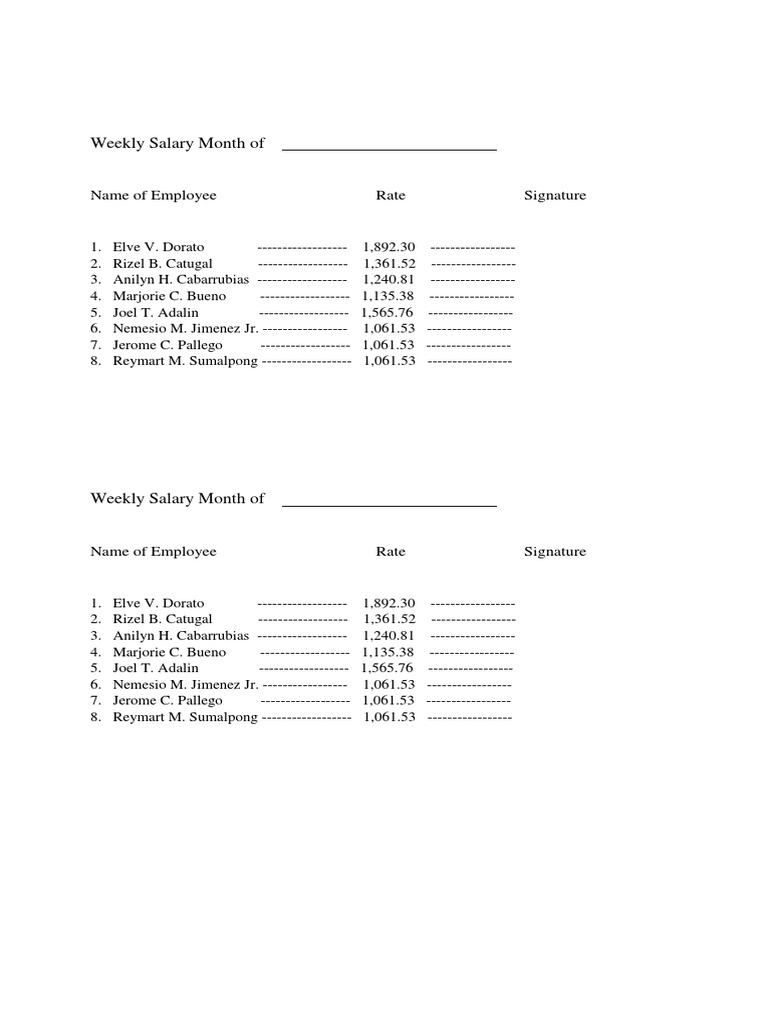 Weekly Salary Month of | PDF