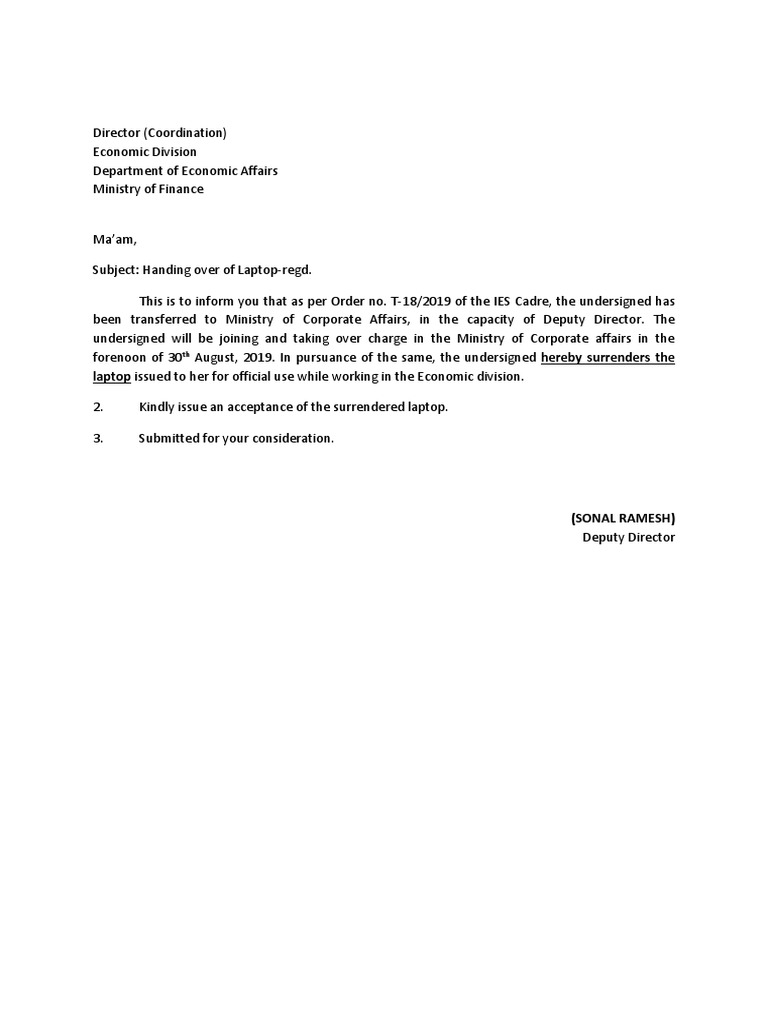 Handing Over Laptop | PDF