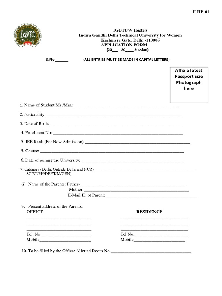 Hostel Admission Form 2019-2020 | PDF | University And College ...
