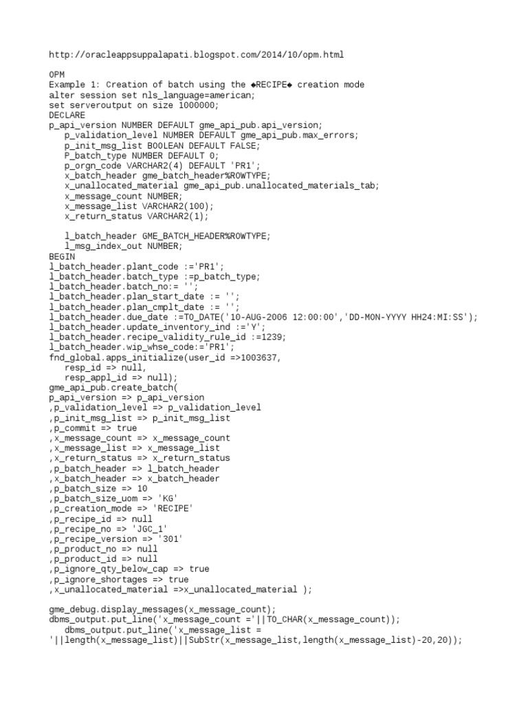 Oracle Apps Opm Sample Scripts Pdf Application Programming Interface Information