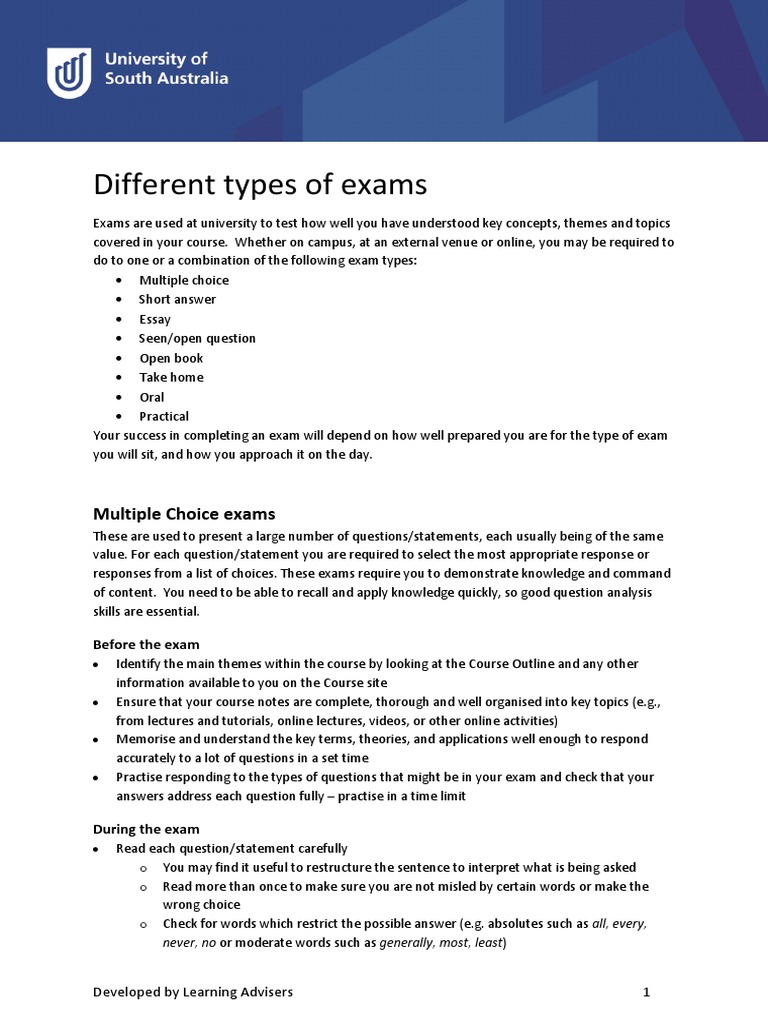 Different Types of Exams Nov 2017 PDF | PDF | Question | Test (Assessment)