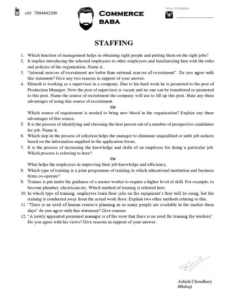 ISC - Staffing Worksheet XII | PDF | Recruitment | Human Resources