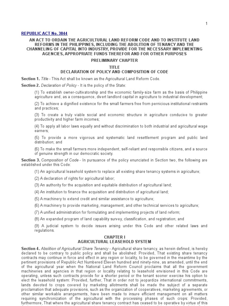 Republic Act No. 3844 | PDF