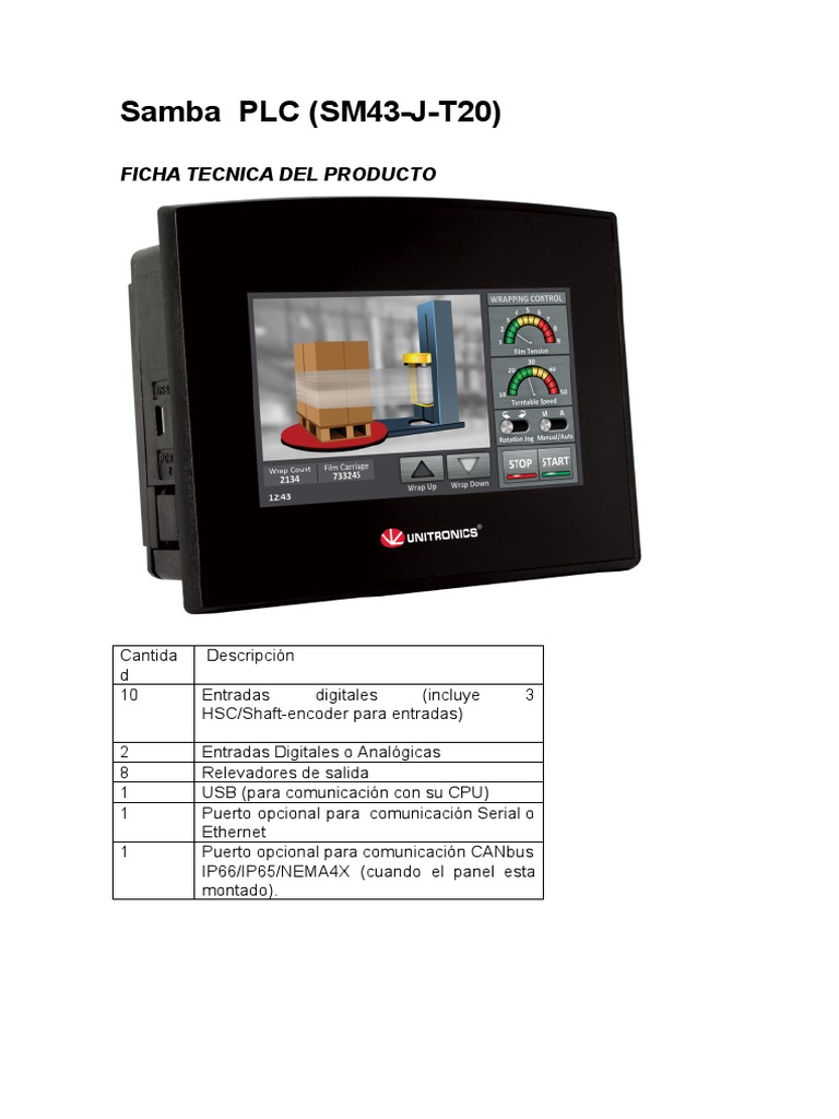 Ficha Técnica de Samba PLC SM43-J-T20 | PDF | Controlador lógico ...