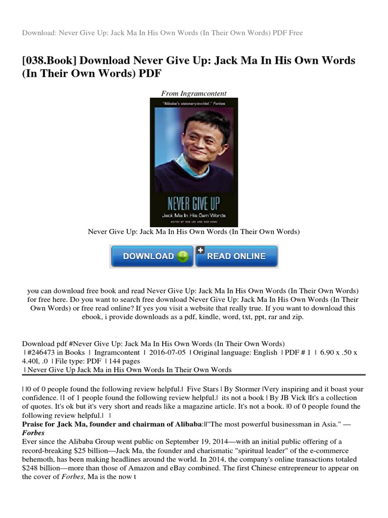 Never Give Up Jack Ma in His Own Words in Their Own Words | PDF ...