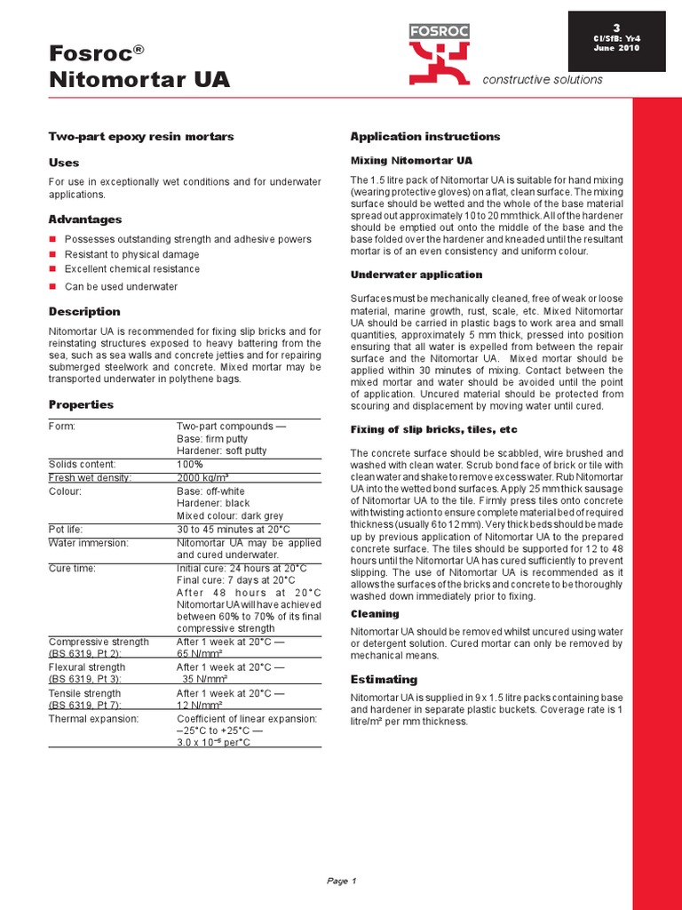Nitomortar UA 0610 PDF | PDF | Thermal Expansion | Concrete
