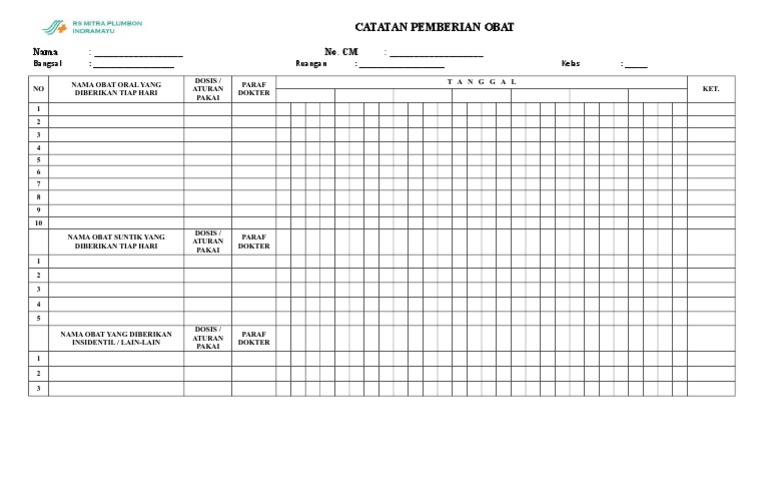 Formulir Catatan Pemberian Obat | PDF