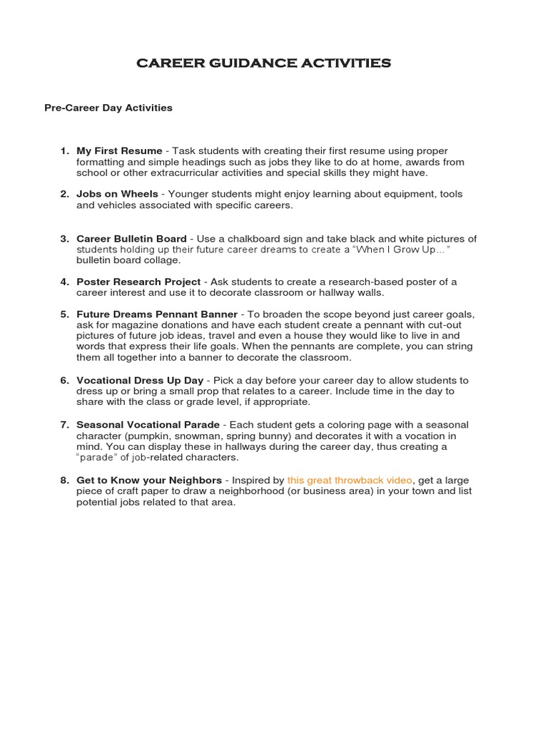 Activities On Career Guidance | PDF | Cognition | Psychological Concepts