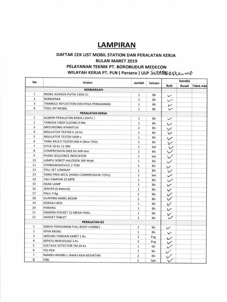 Check List Peralatan | PDF