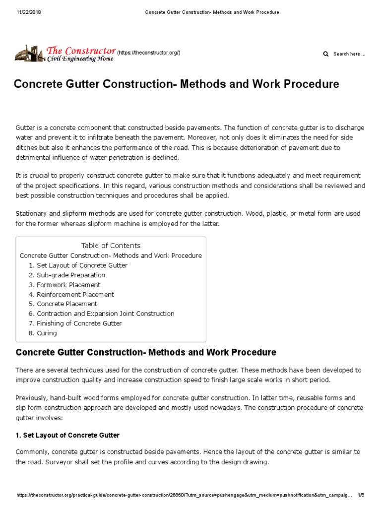 Concrete Gutter Construction - Methods and Work Procedure | PDF ...