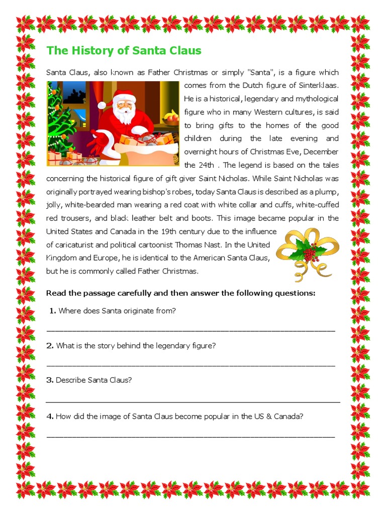 The History of Santa Claus Reading Comprehension Exercises - 75487 | PDF