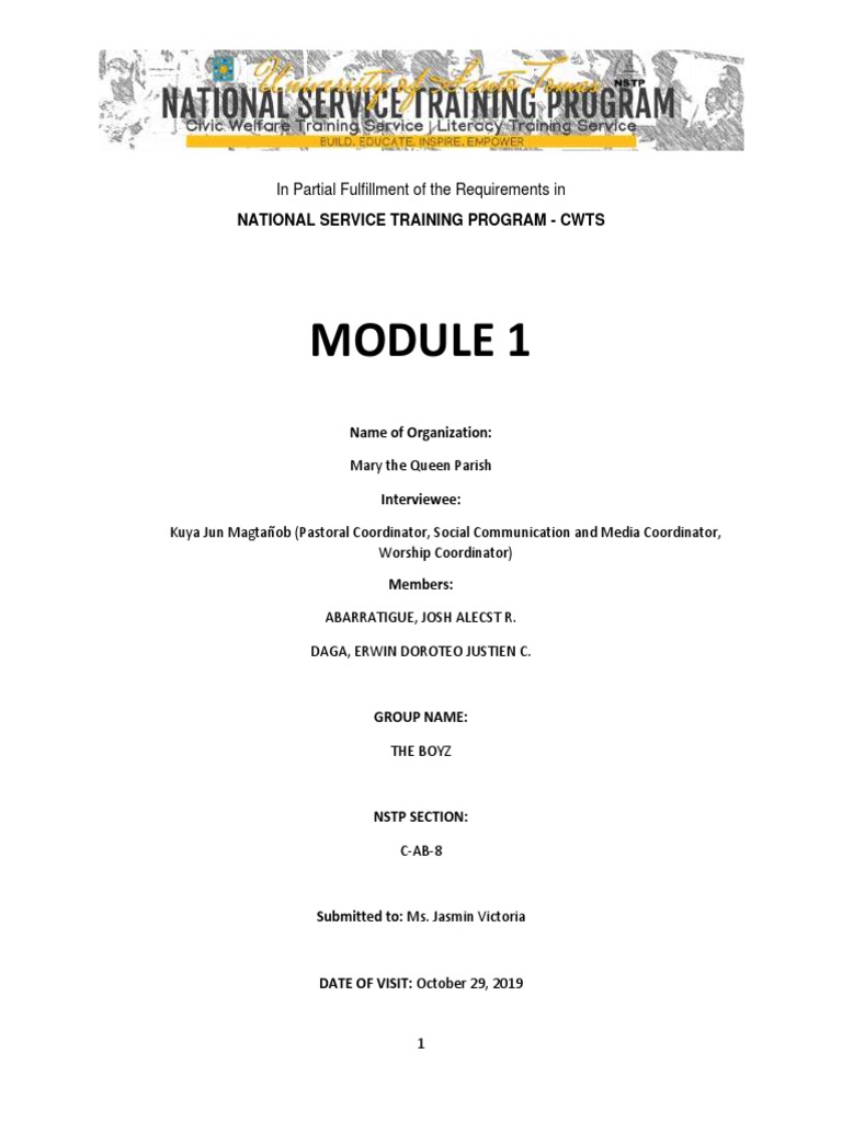 In Partial Fulfillment of The Requirements In: National Service ...