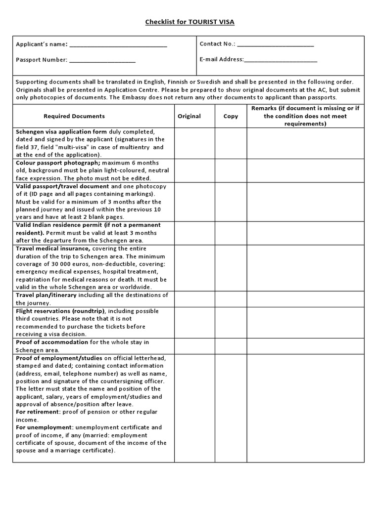 Tourism India Checklist | PDF | Travel Visa | Passport