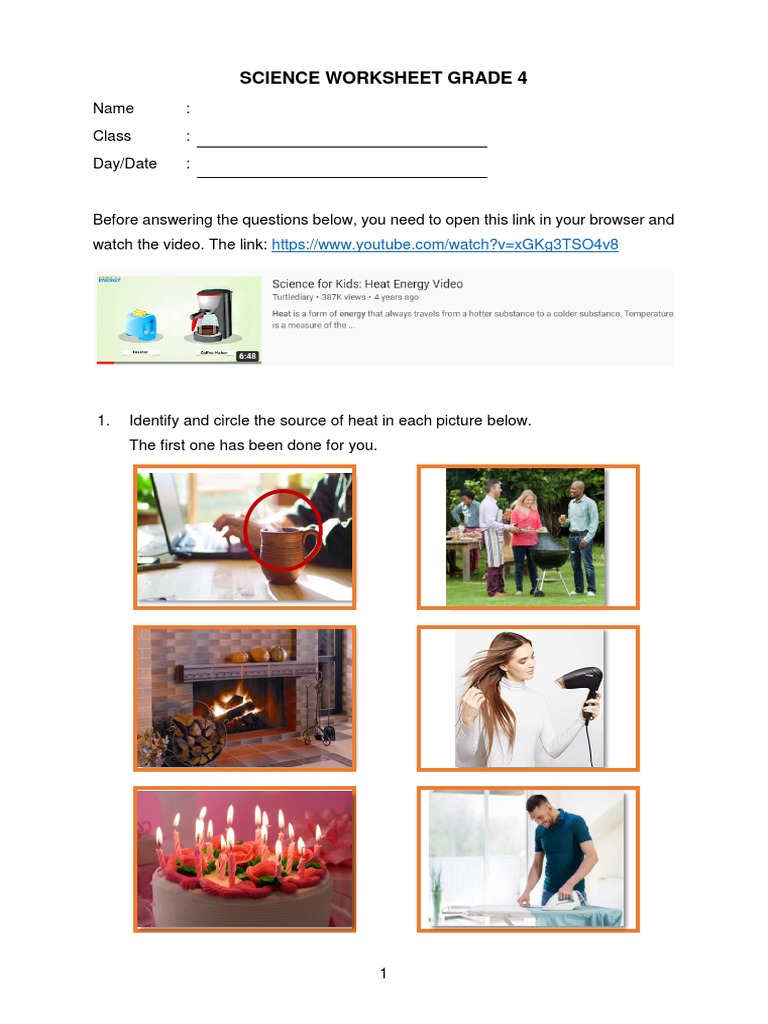 Science Worksheet Grade 4: Name: Class: Day/Date | PDF | Heat | Beverages