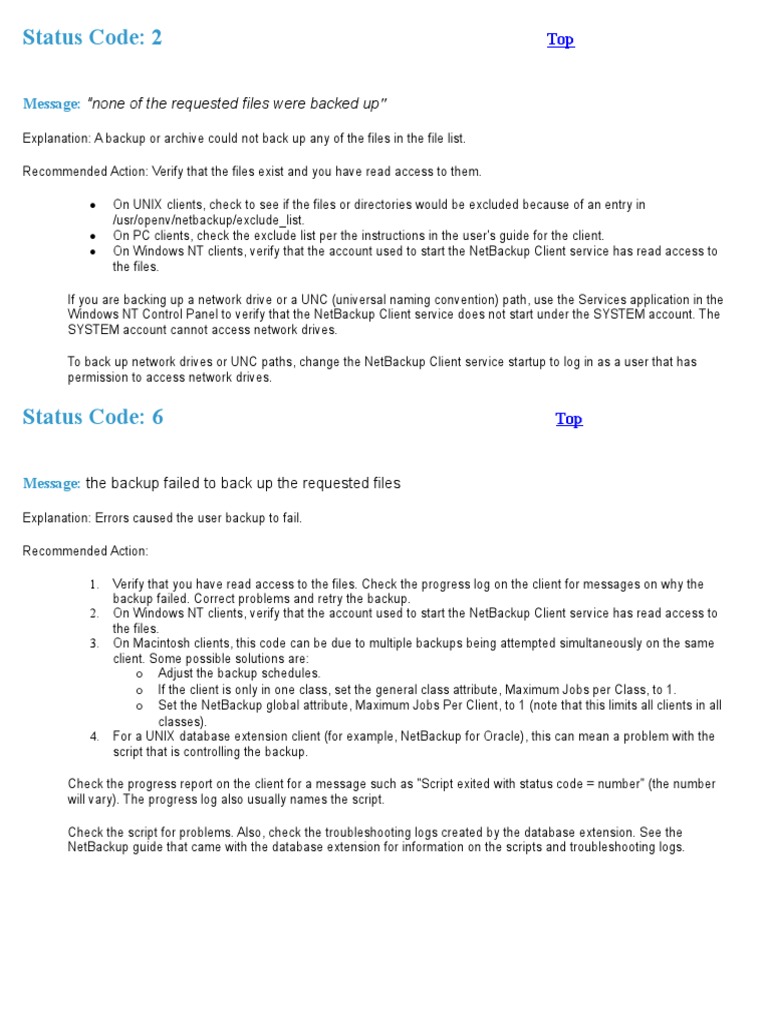 Common Status Codes | PDF | Backup | Microsoft Windows