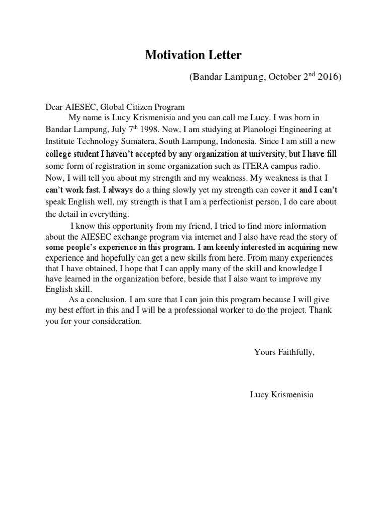 Motivation Letter | PDF