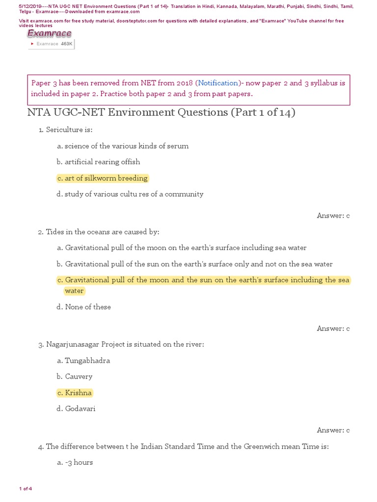NTA UGC NET Environment Questions Part 1 | PDF | Tamil Nadu | Earth