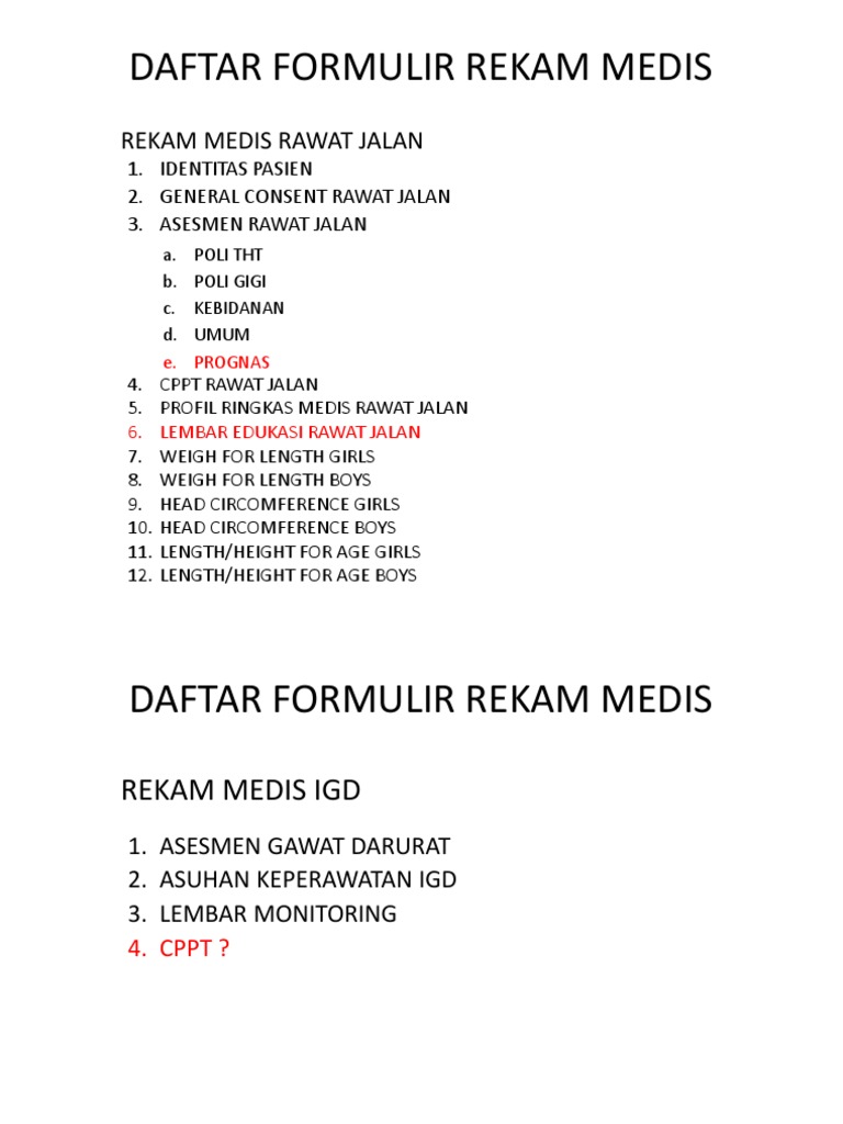 Daftar Formulir Rekam Medis Cppt